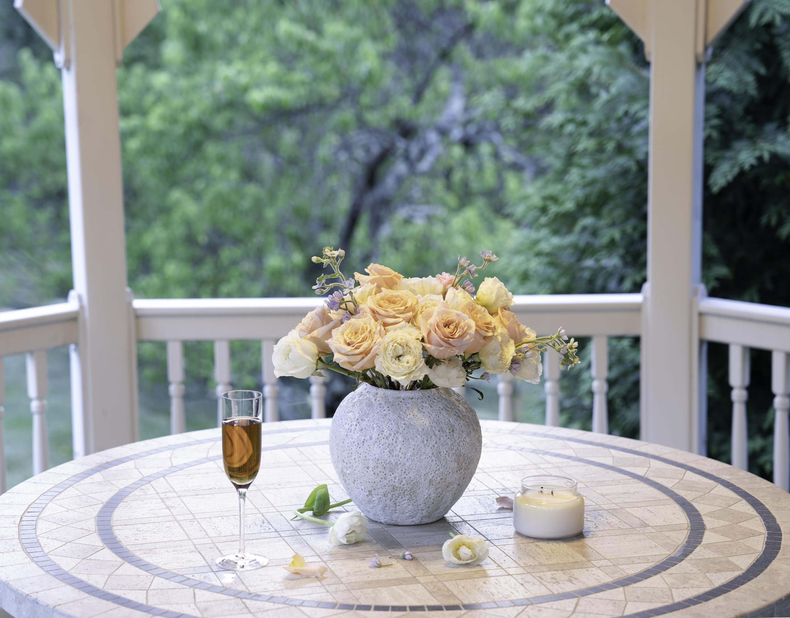 Ivy Bronx White Ceramic Textured Vase – 8" x 8.5" Round Flower Vase for Centerpieces, Kitchen ...